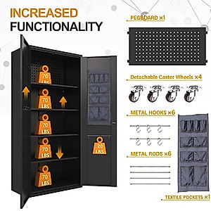 ANTISTA Metal Storage Cabinet - 72-Inch Black Lockable Garage Cabinet with Doors& 4 Adjustable Shelves | Heavy-Duty Steel Cabinet for Garage, Office, Pantry, Gym
