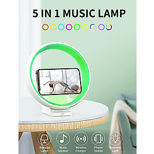 LOVME Wireless Bluetooth Speaker with RGB Light, Skywheel 15W Wireless Charger Ambient Lamp & Phone Holder, Bedside Night Light for Bedroom, Gift for Teen Kids (Battery Included)