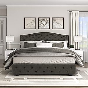 Lexicon Morris Upholstered Panel Bed, Cal King, Charcoal