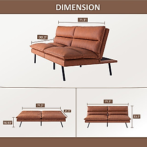 CH CHARME HOUSE 1 Convertible Bed, Multi-Functional Design futon Couch with Adjustable Backrest, Modern Sleeper Sofa for Office, Living Room and Bedroom, Grey, Brown-New