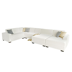 AMERLIFE 162Inch Oversized Sectional Sofa, U Shape Couch with Corner Seat, Corner Sofa with Right Facing Oversized Double Chaise, Large Sofa for Living Room, White Corduroy