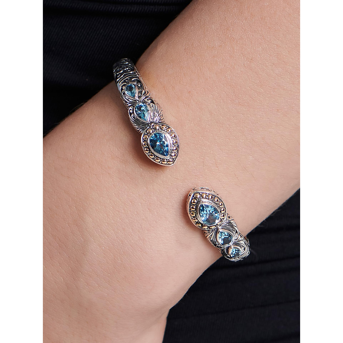 DEVATA Sterling Silver 925 and 18K Gold with Citrine Bali Filigree Cuff Bracelet DHK3226ACT (Size M)