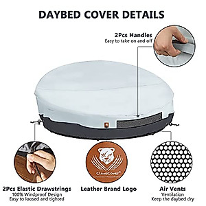 ClawsCover Outdoor Daybed Covers Waterproof,Round/Oval Patio Sectional Couch Bed Furniture Cover with Canopy,Heavy Duty Tearproof 600D Polyester Fabric,All Weather Protection,75"Diax35"/16”H