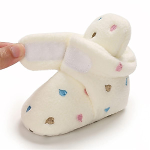 E-FAK Newborn Baby Cozy Fleece Booties with Grippers Winter Slippers Socks Soft Sole Stay On Infant First Walker Crib Shoes(00 Multi-colo&White, 0-6Months)