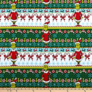 Kaufman How The Grinch Stole Christmas Stripes White Quilt Fabric By The Yard