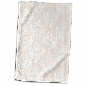 3D Rose Cream Beige and White Damask Pattern-Classic Classy Elegant and Stylish TWL_57504_1 Towel, 15" x 22"