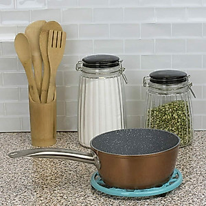 Cast Iron Trivet for Serving Hot Pots, Pans, Holder Lattice Beautiful Countertop Decor Heat Resistant Turquoise