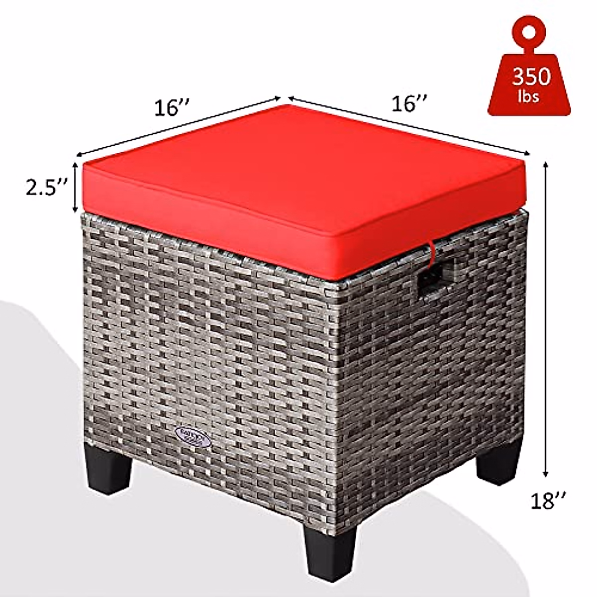 Tangkula 2 Pieces Patio Rattan Ottomans, Outdoor Wicker Footstool Footrest Seat with Soft Cushions and Steel Frame, All-Weather Patio Ottoman Set for Backyard Garden Poolside (Red)