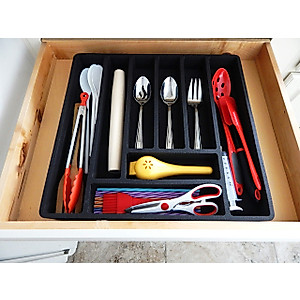 Polar Whale 2 Large Flatware Silverware Drawer Organizers for Cutlery Forks Knives Spoons Serving Utensils Non-Slip Premium Waterproof Tray Insert 19 x 18 Inches 8 Slot Extra Deep Pair Set