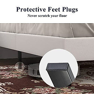 Allewie Full Bed Frame with Adjustable Diamond Stitched Button Tufted Headboard/Faux Leather Upholstered Platform Bed with Easy-Assembly Wood slats, White