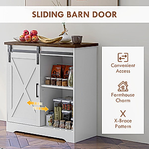 HOMCOM Farmhouse Coffee Bar Cabinet, 33" Buffet Sideboard with Sliding Barn Door and Adjustable Shelf, Kitchen Buffet Cabinet, White
