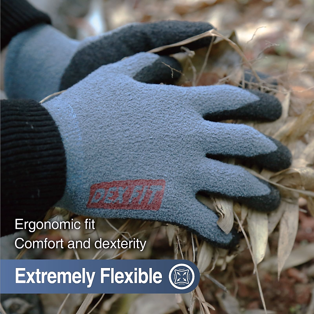 DEX FIT Work Gloves for Cold Weather NR450 - Warm Fleece, Firm Nitrile Coated Grip, Lightweight & Flexible, Ideal for Outdoor Winter Work, Men and Women, Machine Washable; Black 7 (S) 3 Pairs