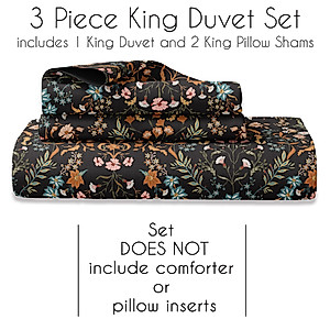 Sweet Jojo Designs Boho Bohemian Farmhouse Black and Orange Wildflower Garden Floral Duvet Comforter Cover and Sham 3pc King Size Bed Bedding Set Bedroom Botanical Cottagecore Flower Vintage Turquoise