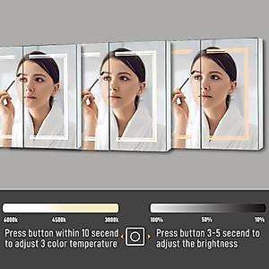 Karl home 48x28 Inch 3-Doors Bathroom Medicine Cabinet with LED Mirror, 3-Color Wall Mounted Dimmable Bathroom Cabinet with 3-Tier Storage Shelves, Anti-Fog, USB Charge, White