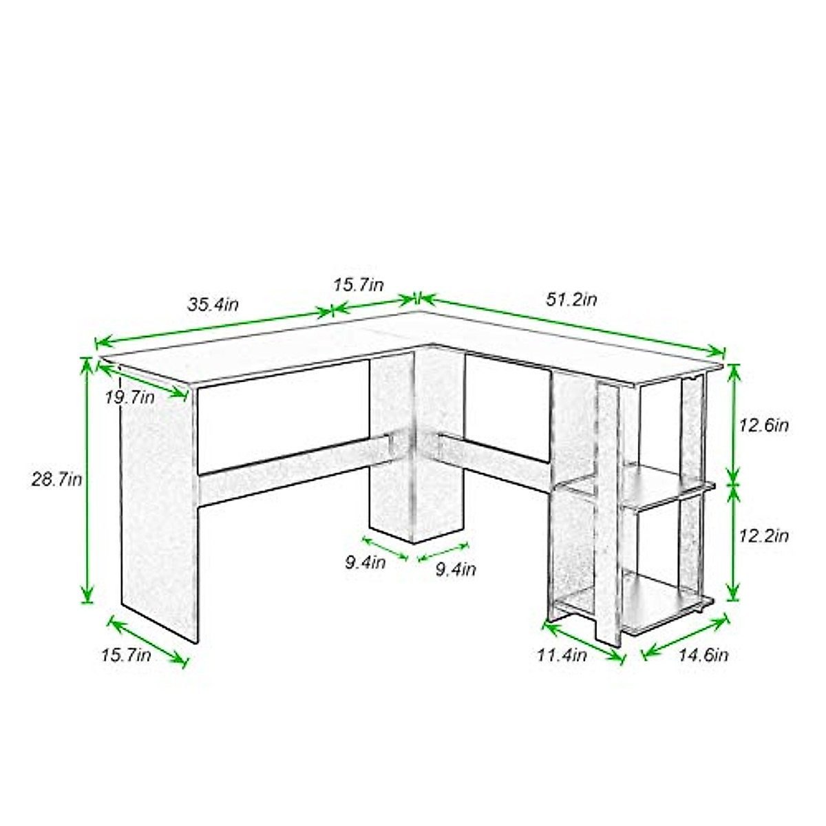sogesfurniture L-Shaped Home Office Wood Corner Desk Office L-Shaped Desk with 2 Shelves is Compact L-Shaped Desk with Open Bookshelves, BHUS-XTD-SC01-BK