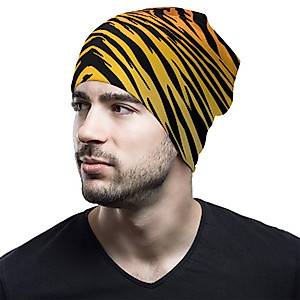 Animal Print Tiger Stripe Black Gold Unisex Skull Beanie Hat Multifunction Winter Warm Hat Soft Breathable Headwear Novelty Knitted Nightcap for Men Women
