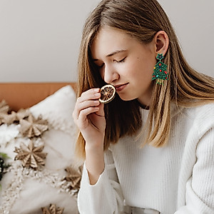 Christmas Earrings for Women Beaded Rhinestone Christmas Tree Dangle Earrings Xmas Santa Holiday Gifts for Women Red Tree