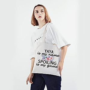 PWHAOO Yaya Grandma Gift Yaya Is My Name Spoiling Is My Game Tote Bag Canvas Best Yaya Ever Shopping Bag (spoiling Yaya Tote)