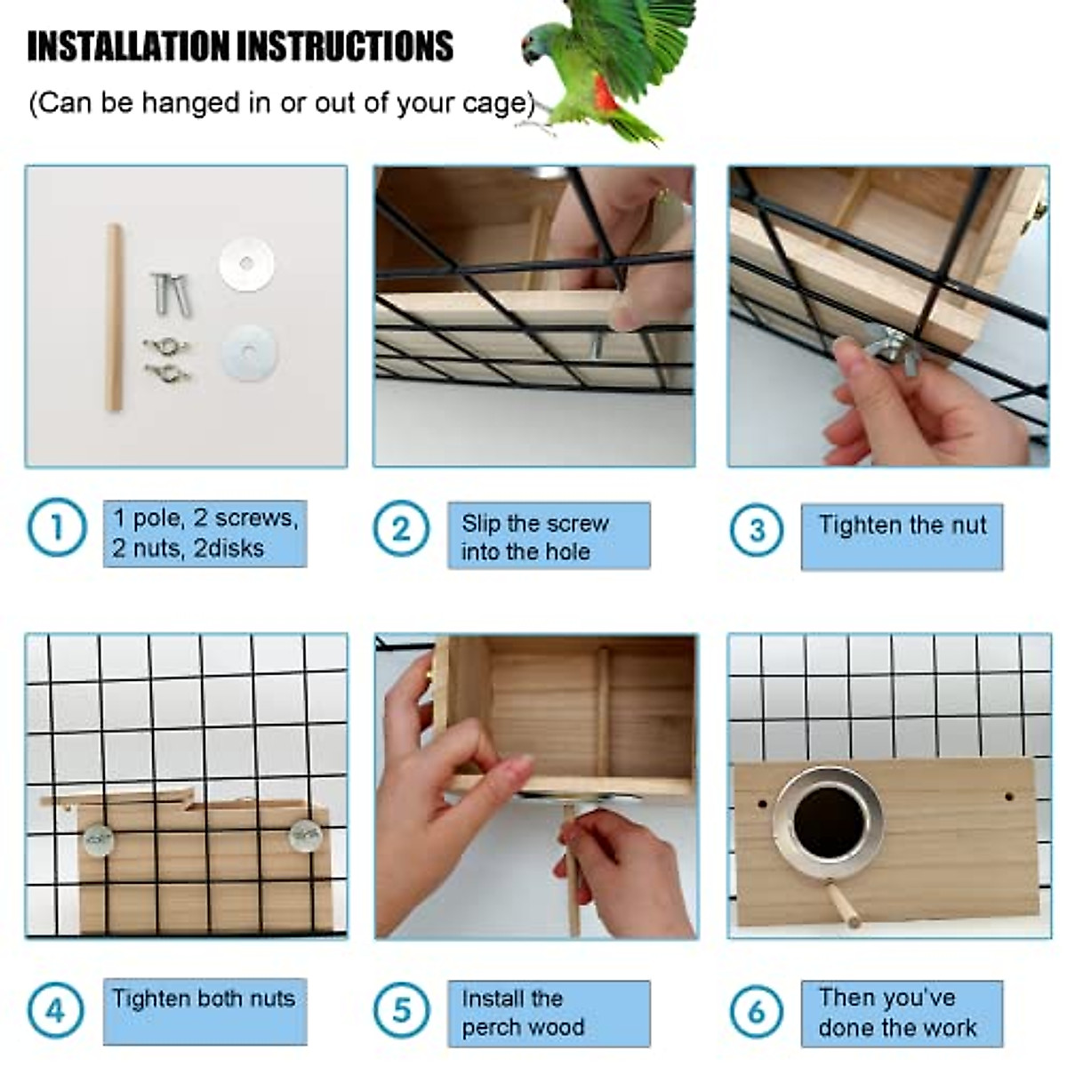Parakeet Nesting Box, Bird Nest Breeding Box Cage Wood House for Finch Lovebirds Cockatiel Budgie Conure Parrot (M:9.8"×5.1"×5.3")