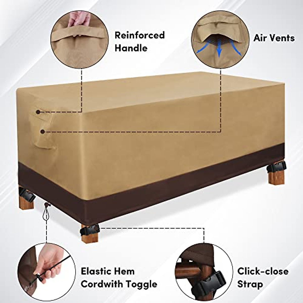 Outdoor Coffee Table Cover, Patio Furniture Covers Waterproof, All Weather Protection Patio Coffee Table Cover Rectangle for Outdoor Furniture, 48" L x 25" W x 18" H, (Beige & Brown)