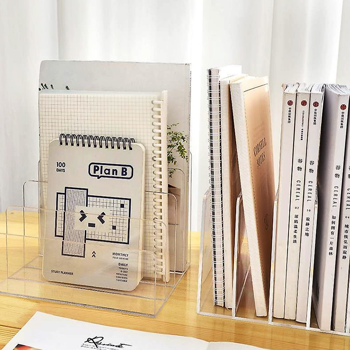 Halyuhn Acrylic Desk File Organizer, 4Sections Clear File Organizer for Desk, Letter Organizer Desktop, Acrylic Mail Organizer Countertop for Notebook, Document and Mail, File Holder for Desk,1Pcs