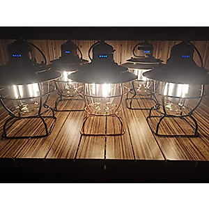 USB Recharging Super Bright Retro Campsite Lantern Outdoor Camping Hiking Fishing Tent Night Light Lamp Stepless Dimming 3 Modes Adjustable Waterproof (Gold & Black)