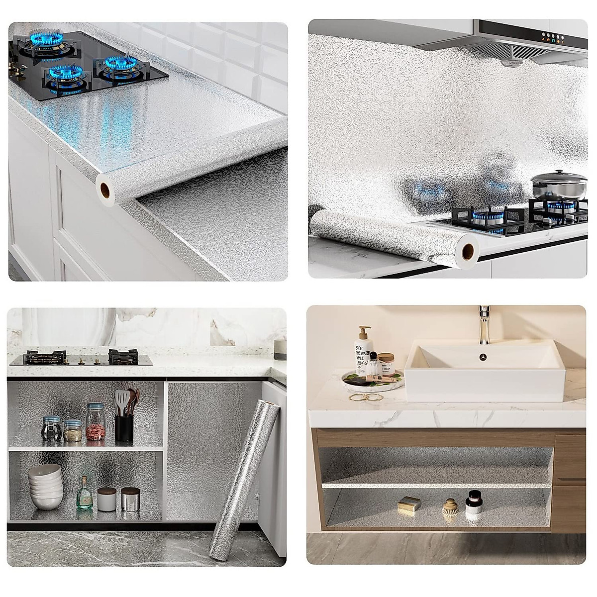 Beminh Kitchen Backsplash Wallpaper Stickers, Kitchen Stickers Self Adhesive Kitchen Aluminum Foil Stickers Oil Proof Waterproof Kitchen Stove Sticker -15.6 x117inch