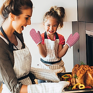 DOITOOL 2Pcs Kids Oven Mitts for Children Play Kitchen, Microwave Oven Gloves Kitchen Baking Mitts, Red Checkered Heat Resistant Kitchen Mitts for Safe Backing Cooking BBQ ( Red Checkered )