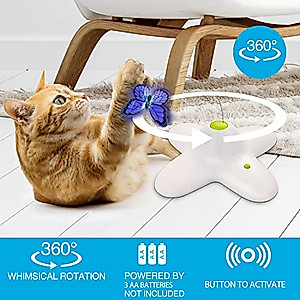 ALL FOR PAWS Interactive Cat Toy, Butter-Fly Cat Toys Interactive for Indoor Cats,Flutter Bug Cat Toys,Flutter Rotating Kitten Toys with 2 Replacements