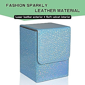 Dmoicols Sparkly Card Deck Box Holds 100+ Single Sleeved Cards,Leather Card Storage Case,MTG Commander Deck Box with 2 Dividers fit TCG CCG Magic Cards Vertical (Sparkly Light Blue Point)