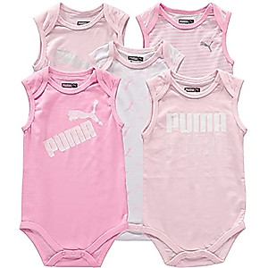 PUMA Baby Girls' Short Sleeve 5-Pack Bodysuit (12 Months, Chalk Pink)