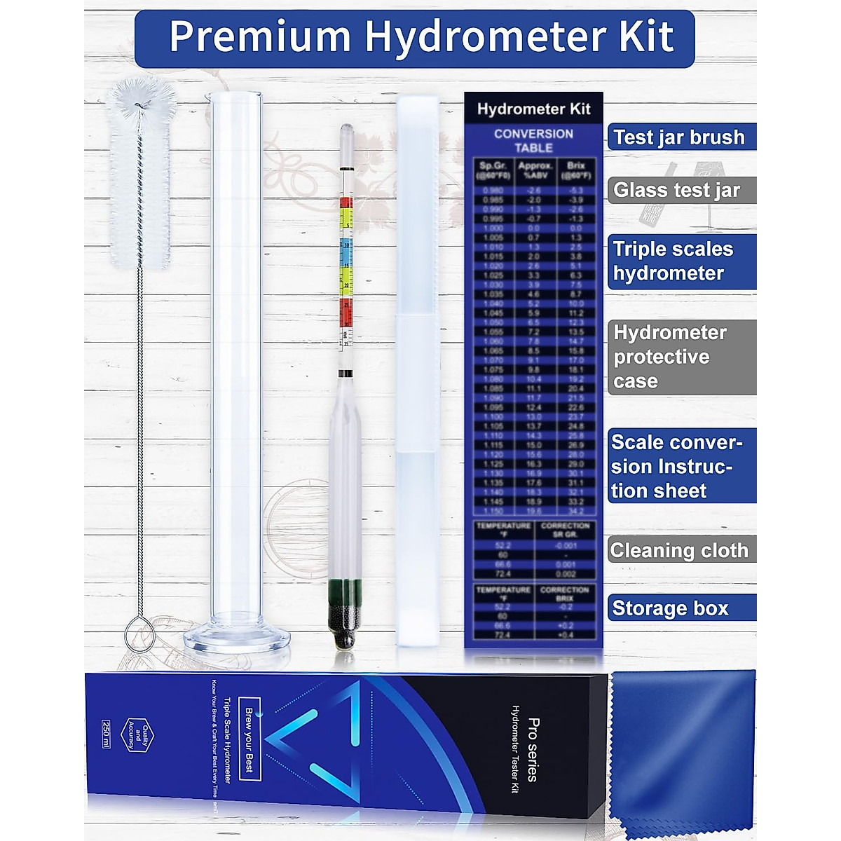 Cimalab Triple Scale Hydrometer, Specific Gravity Hydrometer for Wine, Mead, Kombucha & Beer, Mead Making Kit, ABV Hydrometer Tester, Brix Test, Hydrometer Alcohol Tester for Home Brewing Supplies