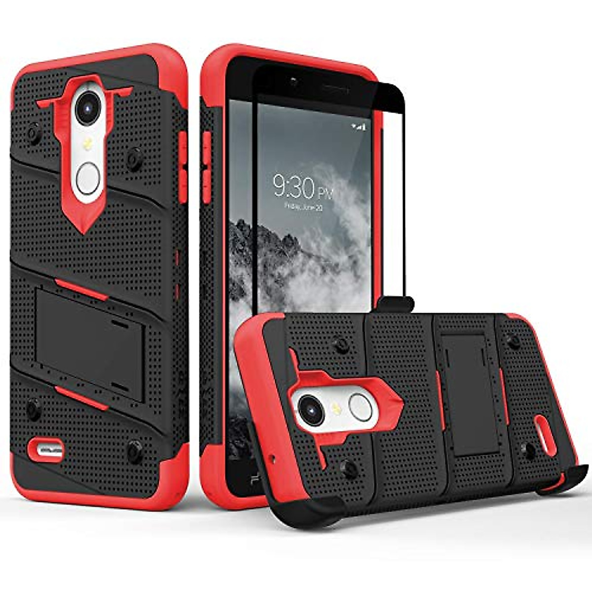 ZIZO Bolt Series LG K30 Case Military Grade Drop Tested with Tempered Glass Screen Protector Holster LG Harmony 2 Case Black RED