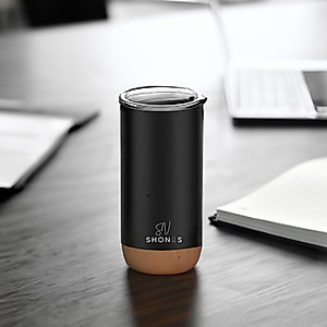 SHONAS 16oz Vacuum-Insulated Double Wall Stainless Steel Travel Thermal Mug: Hot/Cold for Hours, Non-slip Cork Bottom, Leak-Proof One-button Push Lid, BPA-Free, Black & White (Sleek Black)