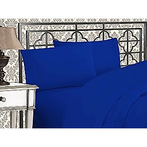 Elegant Comfort Luxurious 1500 Premium Hotel Quality Microfiber Three Line Embroidered Softest 4-Piece Bed Sheet Set, Wrinkle and Fade Resistant, Queen, Royal Blue