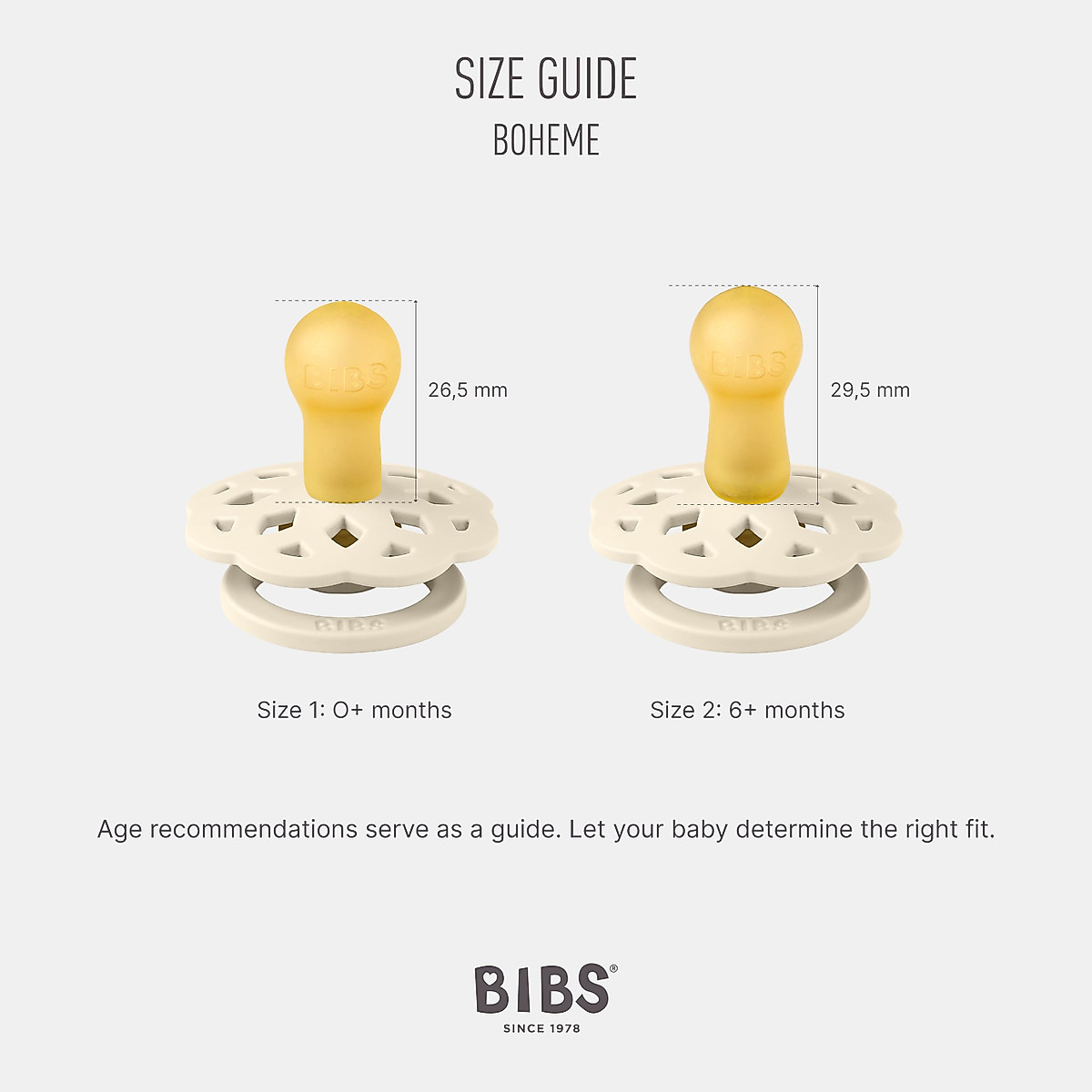 BIBS Pacifiers - Boheme Collection | BPA-Free Baby Pacifier | Made in Denmark | Set of 2 Woodchuck/Blush Color Premium Soothers | Size 6-18 Months