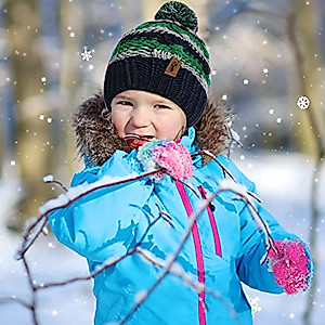 Boys Winter Hat Scarf and Gloves Set for Kids Warm Knitted Hat Mittens and Fleece Neck Warmer Scarf Set for Boys Girls 3pcs