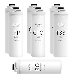 SimPure T1-400UV 1-Year Replacement Filter Cartridge Pack Set for T1-400UV Tankless Reverse Osmosis Water Filter System (2*PP Filter+2*CTO Filter+1*RO Filter+2*T33 Filter)