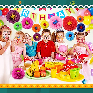 Geyee 27 Pcs Mexican Paper Flowers Colorful Tissue Paper Flowers Fiesta Paper Flowers Mexican Carnival Paper Flowers for Floral Party Backdrop Birthday Wedding Party 8, 10, 12 Inch (Stylish Color)