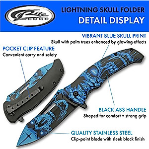 SZCO Supplies 8.5” Haunted Skull Liner Lock EDC Folding Knife With Pocket Clip, Blue (300577-BL)