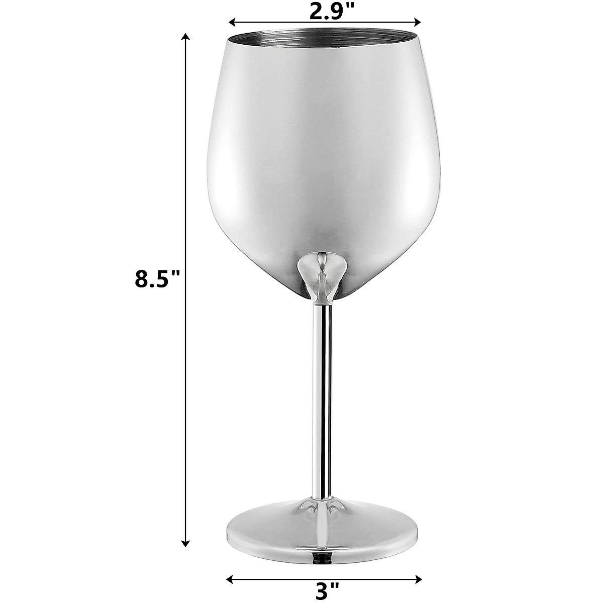 DEAYOU 2 Pack Stainless Steel Wine Glasses, 17 Oz Silver Steel Wine Goblet for Champagne, Indoor Outdoor, Party