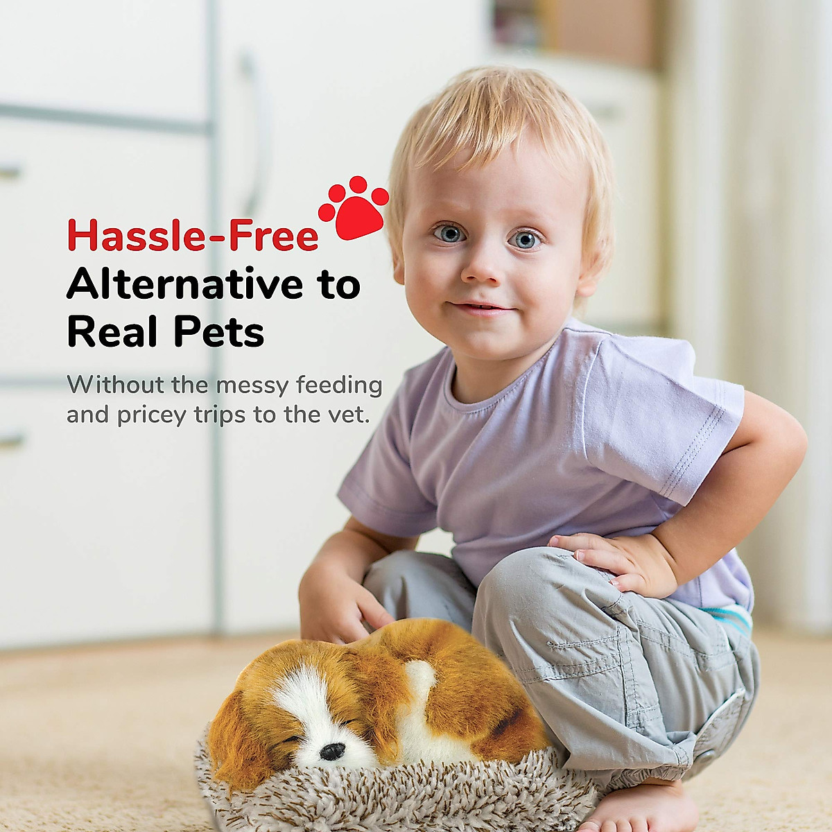 Perfect Petzzz Mini Cavalier King Charles, Realistic Battery-Operated Dog Toy, Calming Companion for Kids & Elderly