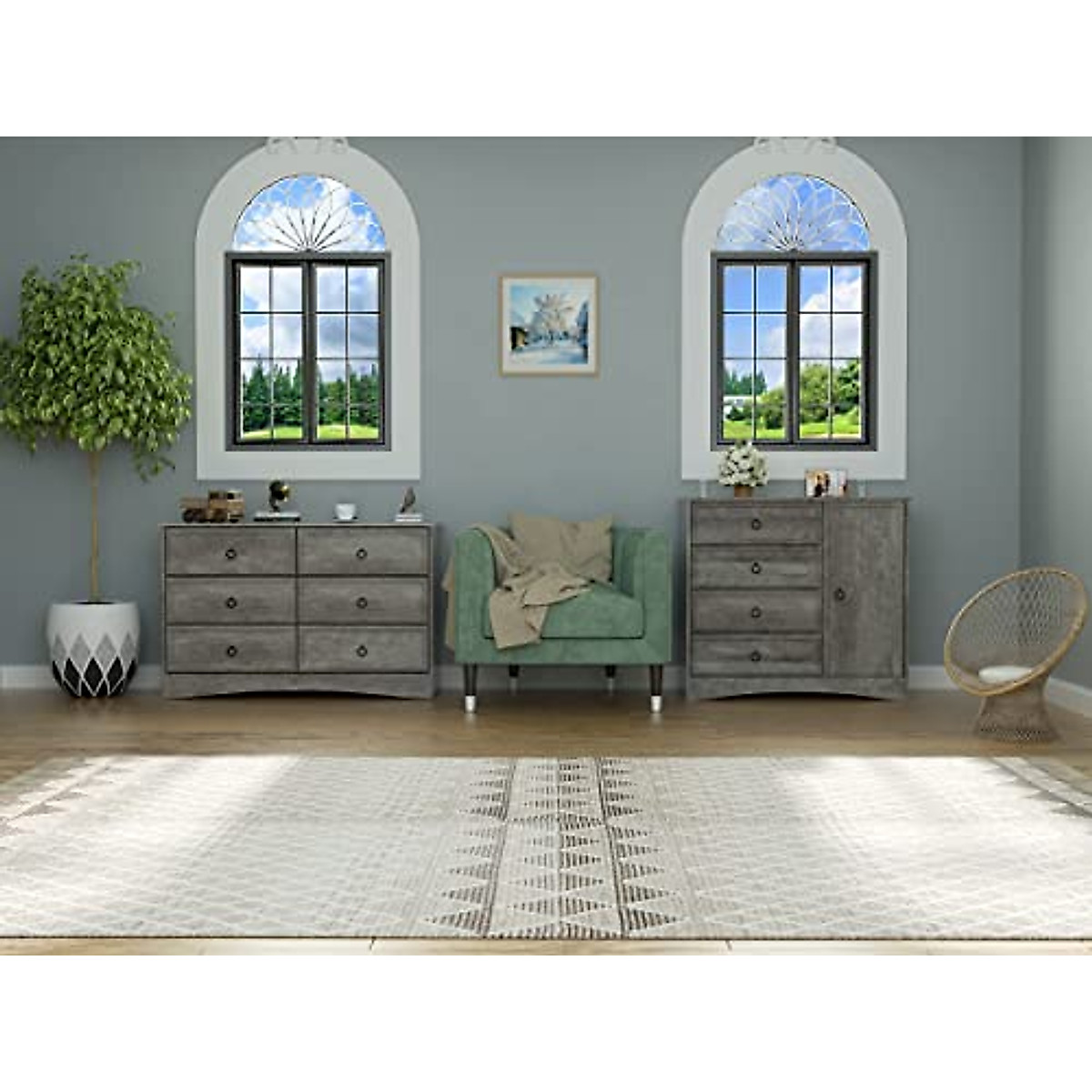Modern 4 Drawer Dresser Adjustable Shelves, Tall Chest of Closet Organizers and Storage for Clothes - Easy Pulls, Textured Borders for Bedroom, Hallway, Living Room, Office, Gray