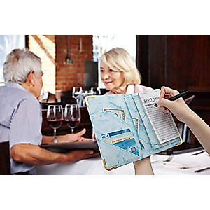 Server Book - Waitress/Waiter Book Organizer with Zipper Pouch, Guest Check Book Holder Money Pocket Restaurant Waitstaff Organizer (Blue)