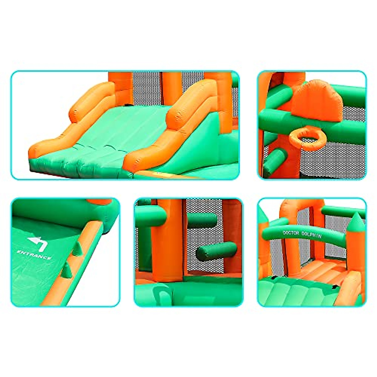 Doctor Dolphin Ball Pit Toddler Bounce House Inflatable Jump and Slide Bouncer Nature Green Bouncy House with Blower for Kids 2-12