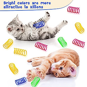 300 Pcs Cat Spring Toy, Cat Spiral Toys Interactive for Indoor Colorful Cats Plastic Springs Coil for Kitten Hunting, Swatting, Biting