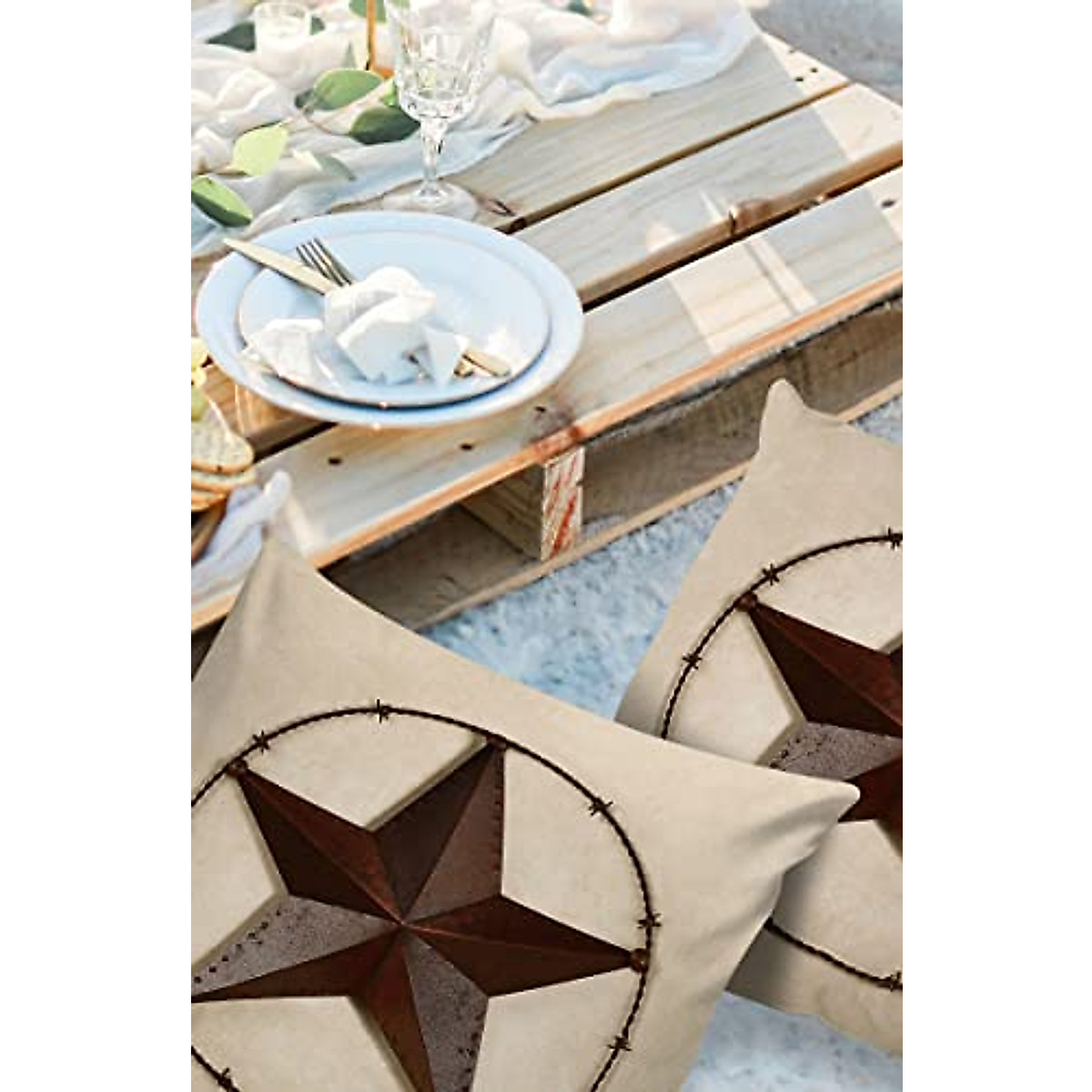 Vandarllin Outdoor Throw Pillows Covers 18X18 Set of 2 Waterproof Texas Lone Star Metal Art Decorative Zippered Cushion Covers for Patio Furniture, Rustic Lumbar Pillowcases