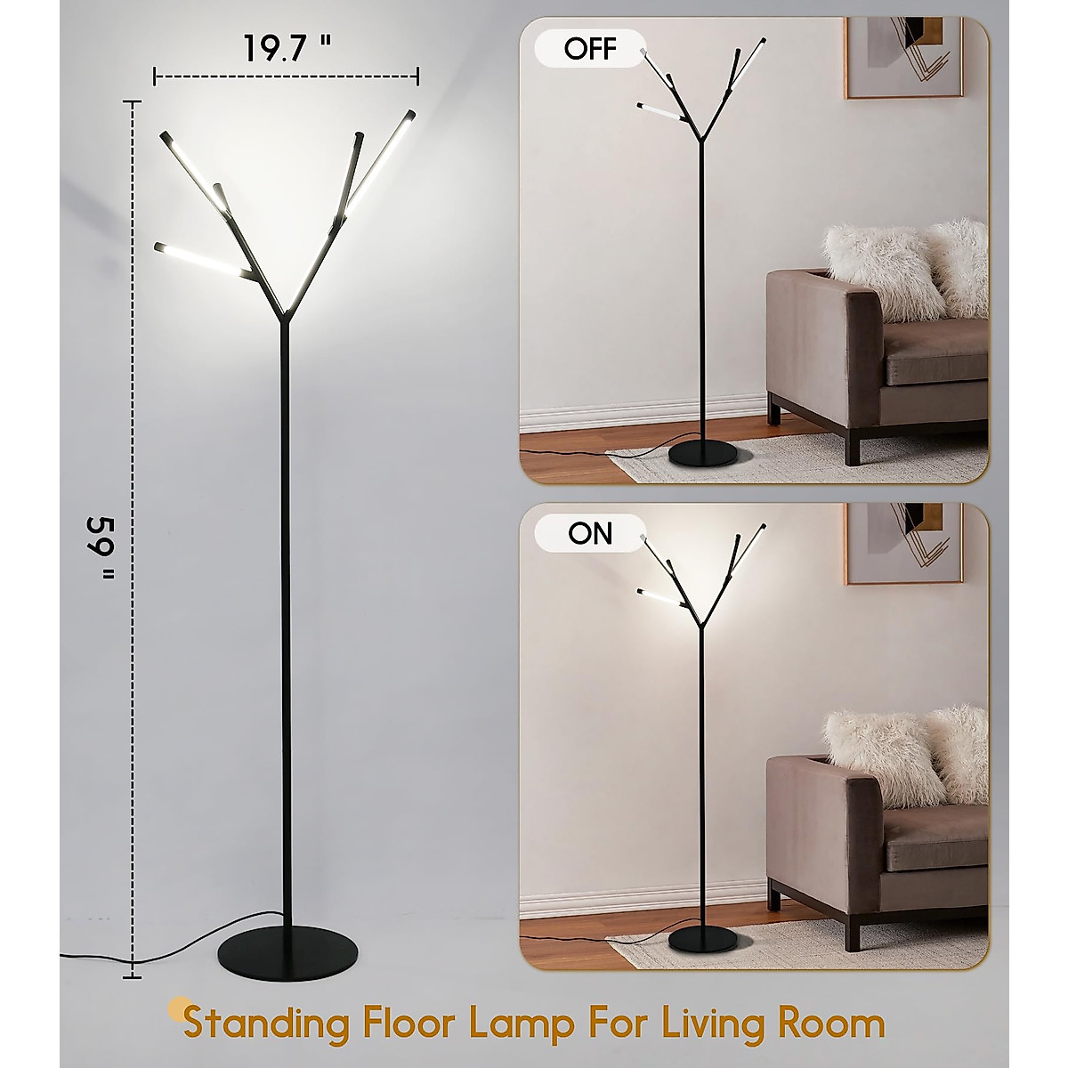 Q&S Led Floor Lamp,Black Modern Industrial Contemporary Corner Floor Lamp Tall Tree Bright Reading Standing Lighting for Bedroom Living Room Office