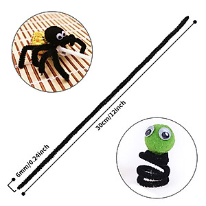 Cuttte Pipe Cleaners Craft Supplies - 100pcs Black Pipe Cleaners Craft Kids DIY Art Supplies, Pipe Cleaner Chenille Stems, Black Pipe Cleaners Bulk (6 mm x 12 inch)