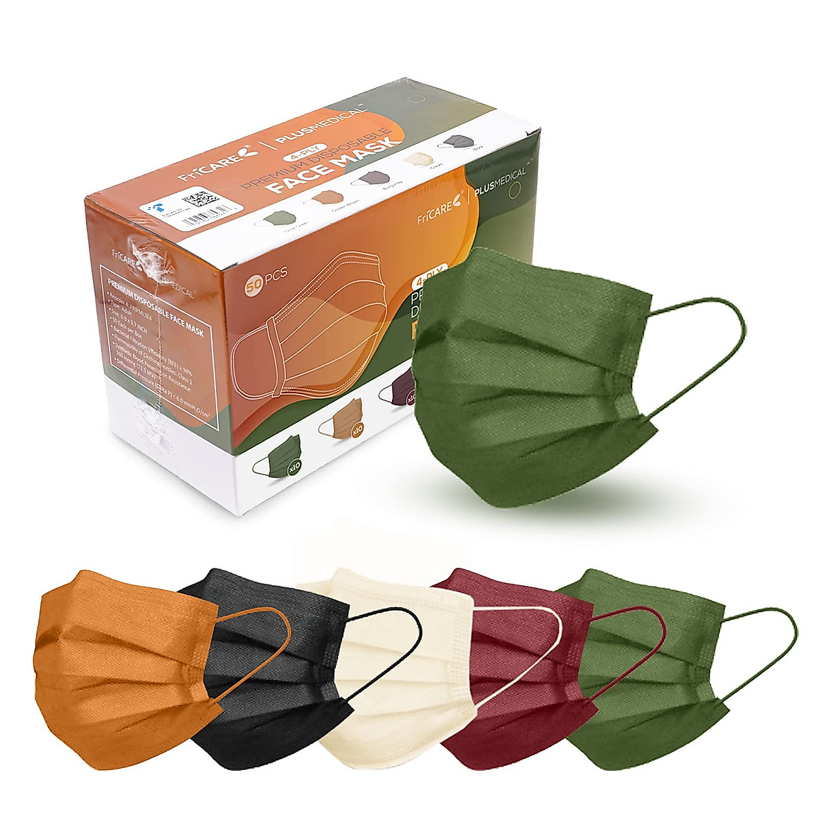 FriCARE Disposable Individually Wrapped Face Masks 4 Ply 50PCS, Colorful Breathable Safety Mask for Adults Women Man